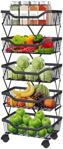 Amazon.com: Fruit Vegetable Storage Basket With Wheels Kitchen Storage ...
