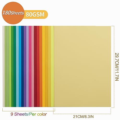 Origami Paper 180 Sheets, 20 Bright Colors A4 80gsm Double-Sided ...