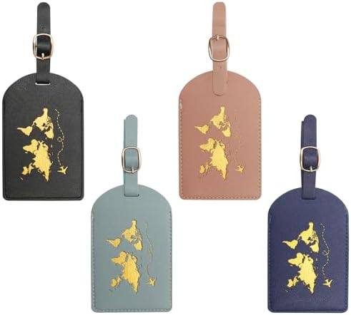 Flintronic 4 Pcs Luggage Tags, Leather Baggage Labels, Suitcase Name ID Card Tag Set, Leather ...