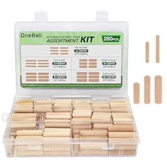 Amazon.com: Wooden Dowel Kit 280 Pack 5 Sizes 1/2 3/8 5/16 1/4 inch ...