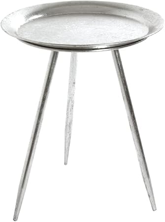 HAKU round Side Table, silver metal, small round coffee table ...
