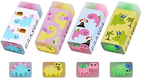 Vicloon Plastic Pencil Eraser, 4pcs Cube Dinosaur Erasers, Cute Eraser ...