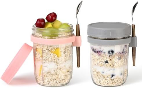 Amazon.com: PUNLUXU Overnight Oat Jars With Scoop And Lid 16 OZ [2 Pack], Airtight Oatmeal ...