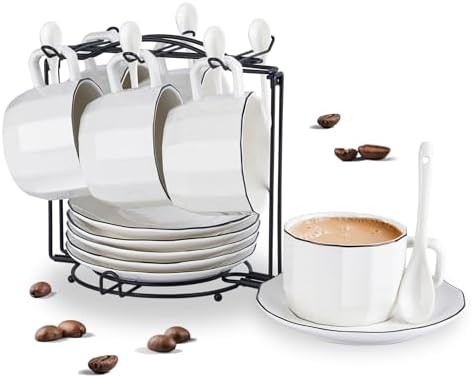 Amazon.com | DUJUST Tea Cups and Saucers with Golden Trim,Set of 6 (8.5 ...