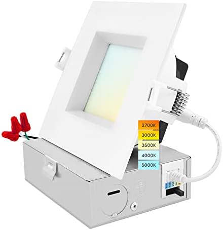 LUXRITE 4 Inch Square LED Recessed Ceiling Light with Junction Box, 15W ...