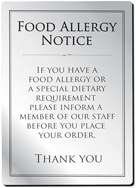 Food Allergy Sign Notice Allergen Intolerances A4 Silver 297 x 210mm ...