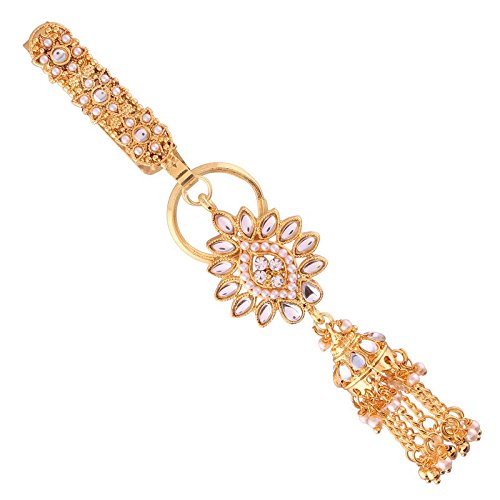 I Jewels Gold Plated Traditional Kundan & Pearl Chabi Challa/Challa ...