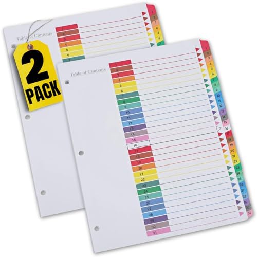 Amazon.com : 1InTheOffice 1-31 Tab Dividers for 3 Ring Binders, 31 Tab ...