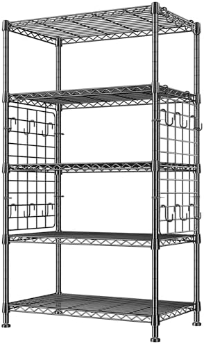 Amazon.com: DurayLoly Storage Shelves with Hooks, Metal Shelving 5 Tier ...