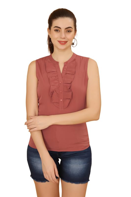 Buy PSBT Quality on way Women's Tops Solid Ruffel Top Orange S at Amazon.in