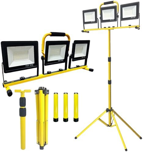 Zetunlo 21000Lumen LED Work Lights with Stand - 3 Head Portable Work ...