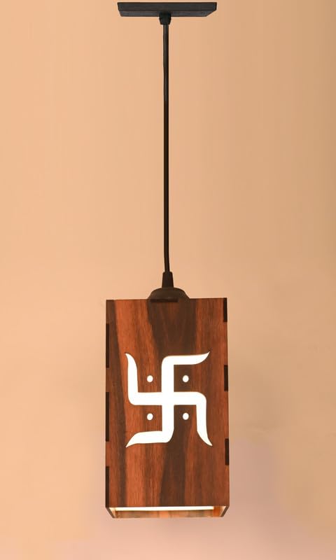 Buy GOJEEVA Swastik Symbol Wooden 10 Watts Ceiling Carved Pattern ...