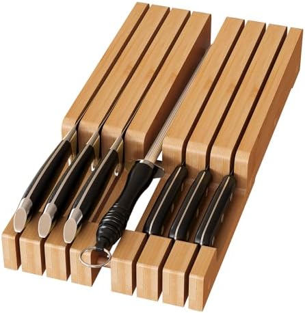 Amazon.com: In-Drawer Knife Organizer Bamboo knife block, Drawer Knife ...