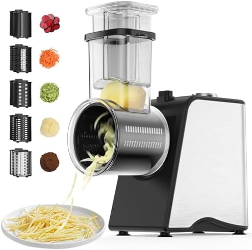 Amazon.com: Electric Cheese Grater, 250W Automatic Slicer Shredder Salad Shooter with 5 Blades ...
