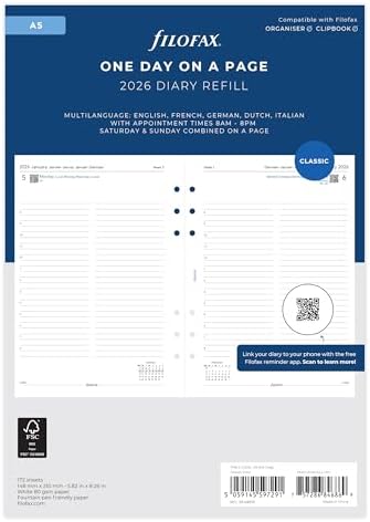 Filofax Personal day per page English appointments 2026 diary 26-68441 ...