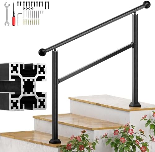 Metty Metal Handrails for Outdoor Steps,3 Step Handrail Fits 1 to 3 ...