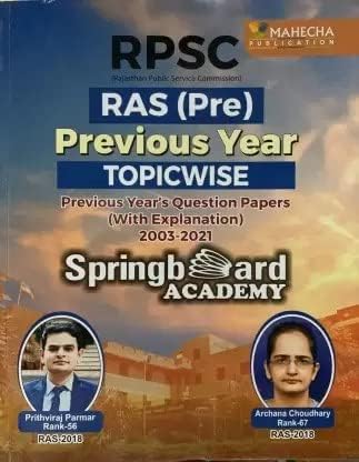 SPRINGBOARD RPSC RAS (PRE) PREVIOUS YEAR SOLVED PAPERS TOPICWISE WITH ...