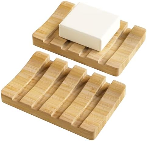 AmazerBath Bamboo Soap Holder, Bamboo Soap Dish, 2 Pack Soap Dishes for ...