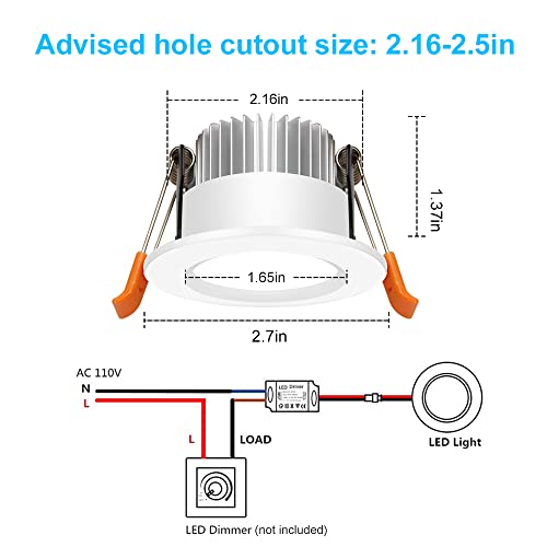 Snapklik.com : 2 Inch LED Recessed Lighting, 3W Dimmable Downlight ...