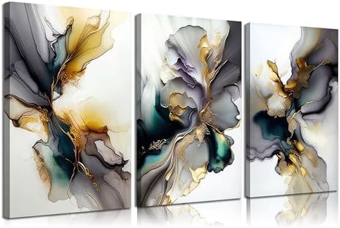 Amazon.com: 3pcs Black And Gold Abstract Canvas Wall Art Modern Texture ...