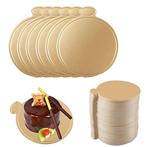 Buy BAKEFY 100 Round Pastry Base Mini Cake Boards, Round Golden Mousse ...