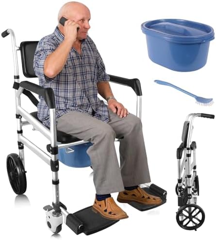 Amazon.com: Shower Chair with Wheels Aluminum Alloy 4 in 1 Foldable ...