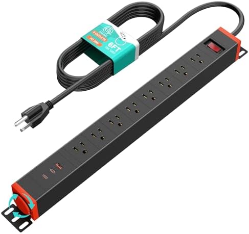 Amazon.com: QBA 8 Outlet Heavy Duty Power Strip with USB Ports, Rack ...