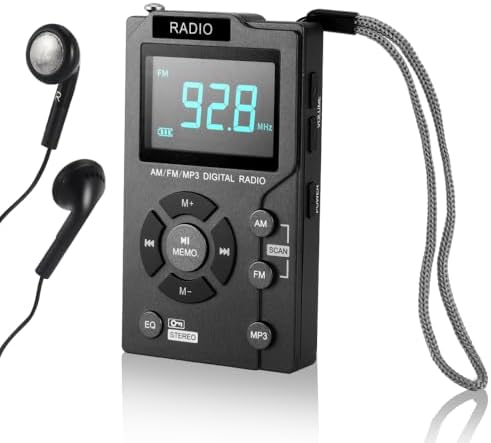 Portable Pocket Radio with Headphone, Rechargeable AM+FM Radio with ...
