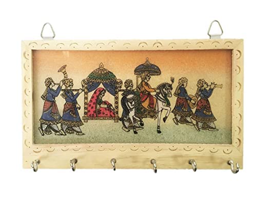 The SLR Beautiful Wooden Hand Painted 6 Hook Key Holder Wall Hanging ...