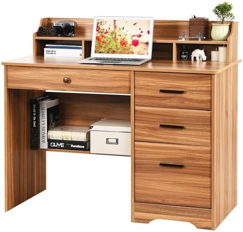 Amazon.com: Solid Wood Writing Desk, Mid-Century Modern Computer Desk ...