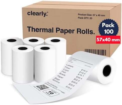 Clearly Till Roll, Box of 100 Till Rolls, 57x40mm, Thermal Paper for ...