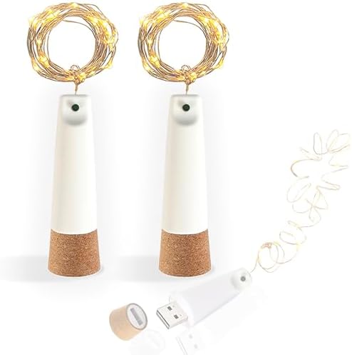 LED Cork Bottle Lights, USB Powered Rechargeable, 6.2ft 20 LED, Copper ...