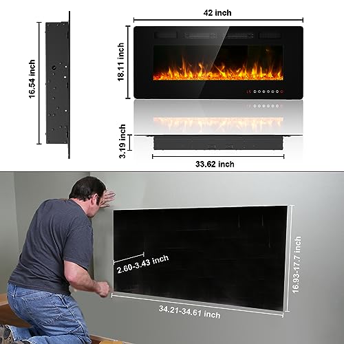 BREEZEHEAT 42 inch Electric Fireplace Wall Mounted/Freestanding-Ultra ...
