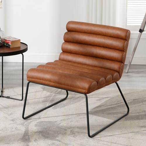 Amazon.com: Mid Century Modern Armless PU Leather Accent Chair, Comfy ...