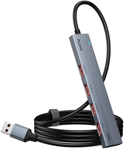 Aceele USB 3.2 Gen 2 Hub mit 4 USB-A-Anschlüssen, USB 3.2 Datenhub mit 120 cm Kabel, geeignet ...