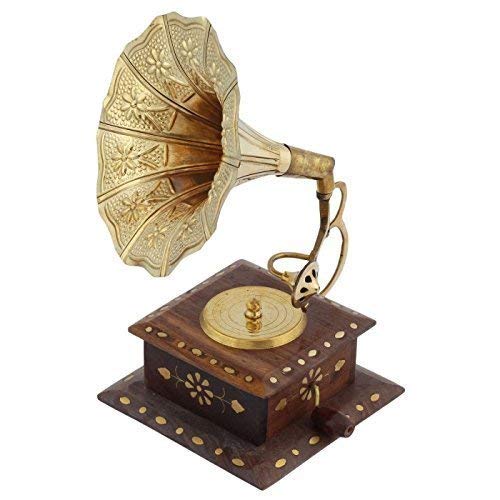 SQS Beautiful Wooden Brass Gramophone Decorative Showpiece for Home and ...