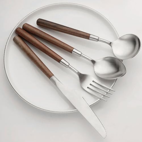 Amazon.com | Yumokit Natural Walnut Wood Style Handle Silverware Set ...