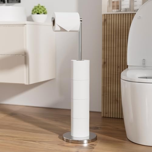 HOMEZI Toilet Roll Holder Free Standing with HEAVY BASE, Premium Toilet ...