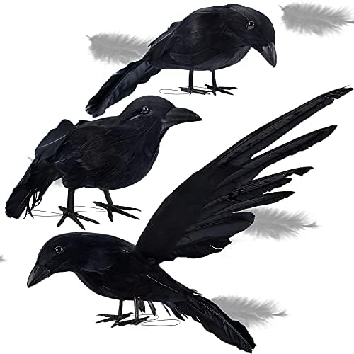 Amazon.com: 12 Pieces Halloween Black Feathered Crows Black Birds Props ...