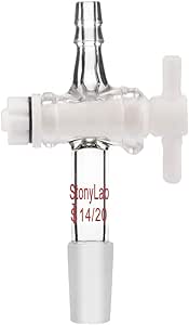 StonyLab Vacuum Flow Control Adapter with PTFE Stopcock, 14/20 Joint ...