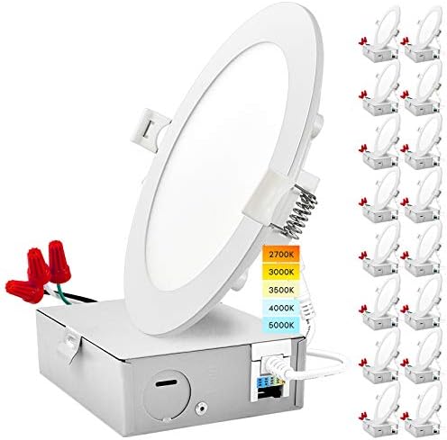 LUXRITE 12-Pack 5 Inch Ultra Thin LED Recessed Light with Junction Box ...