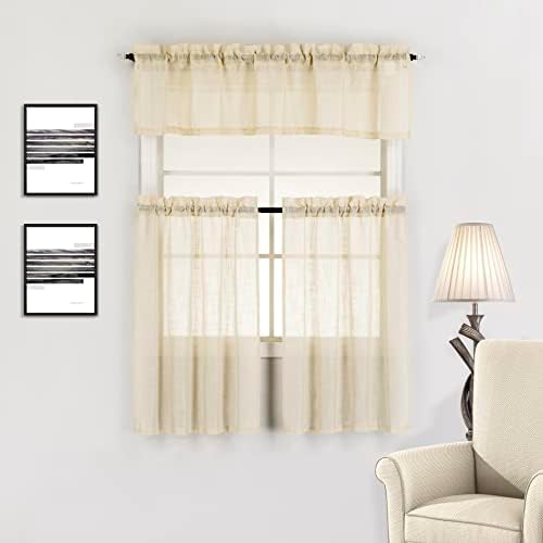 Amazon.com: Linen Look Rod Pocket Valance & Tier 3-Piece Curtain Set ...