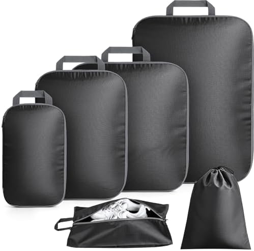 Amazon.com: TEUEN 6 Set Compression Packing Cubes for Suitcases, Expandable Large Capacity ...
