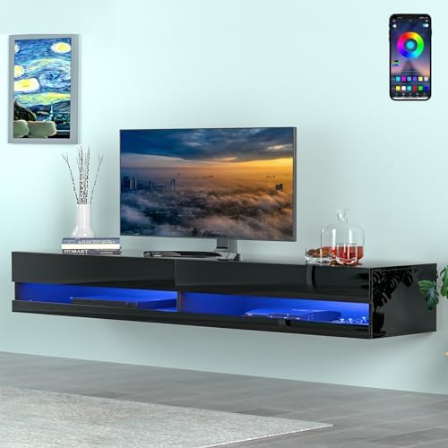Amazon.com: SUSSURRO Floating TV Stand Wall Mounted with LED Lights and ...