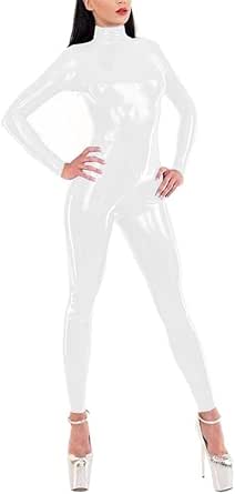 Amazon.com: Women Open Crotch Zipper Shiny PVC Bodycon Jumpsuits Sexy ...