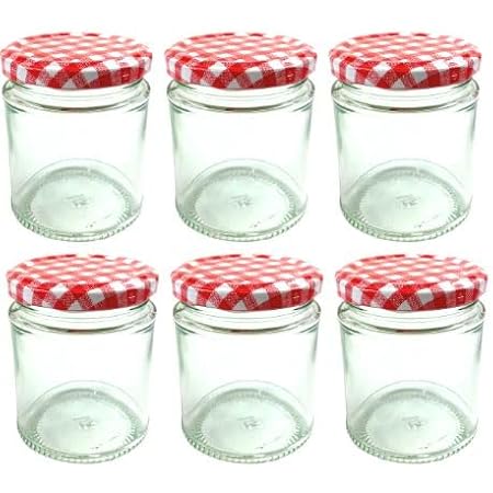 Nutley's 6 Round Glass Jam Jars + Red Gingham Lids: 190ml (7oz) : Amazon.co.uk: Home & Kitchen