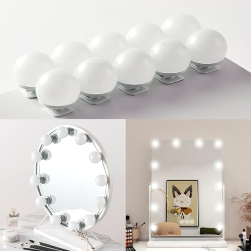 Jinlaili 10 LED Spiegelleuchte mit 3 Farbe, Hollywood-Stil Dimmbar ...