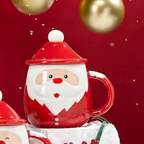 Amazon.com: Santa Claus Christmas Festive Happy Face Mug with Spoon & Santa Hat Lid - Ceramic ...