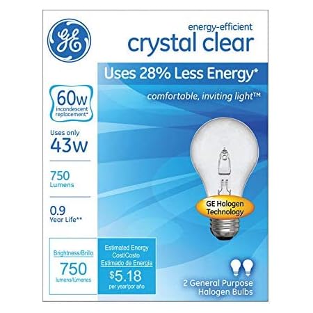 GE Lighting 043168787963 78796 43 Watt Clear A19 Halogen Light Pack of ...