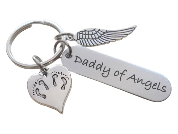 Amazon.com: Daddy of Angels Keychain with Twins Feet Heart Charm & Wing ...